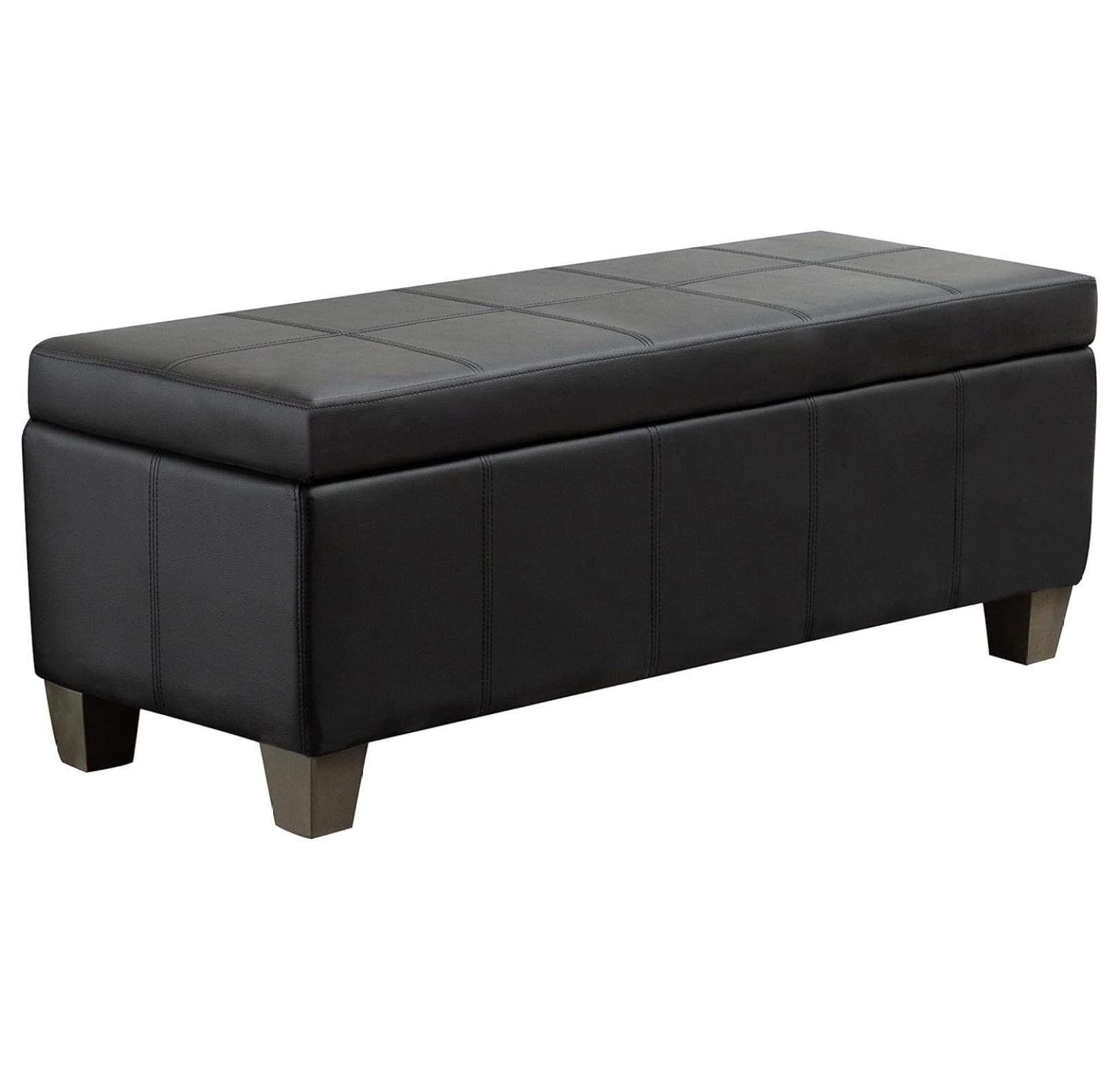 Black Faux Leather Ottoman with Storage, Rectangular Extra Long Storage ...