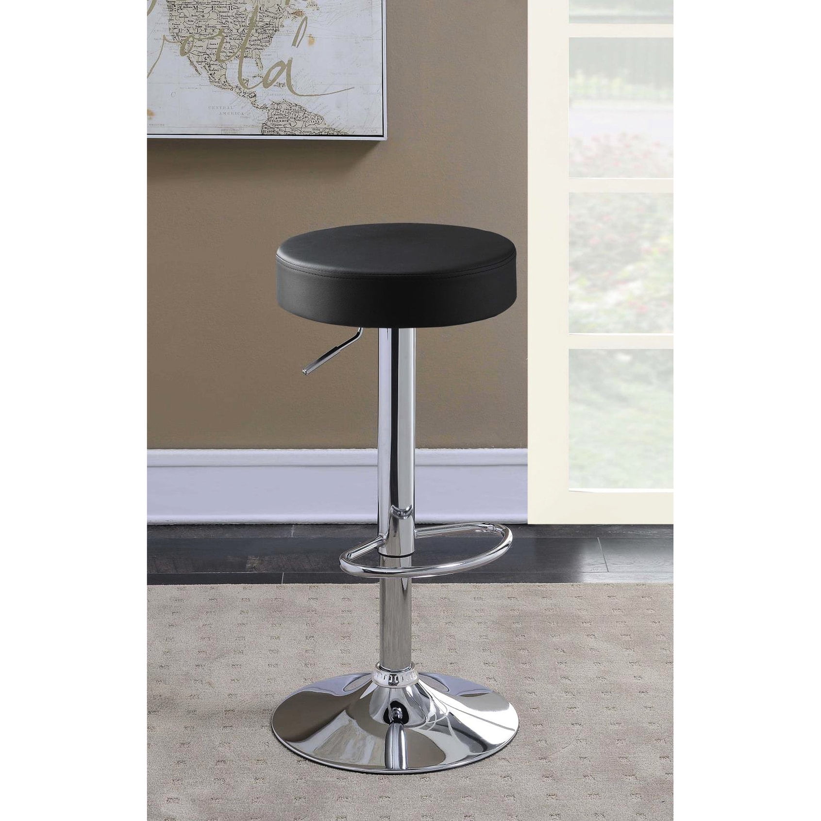 Black Faux Leather Padded Round Bar Stool | Chrome Base for Comfort and ...