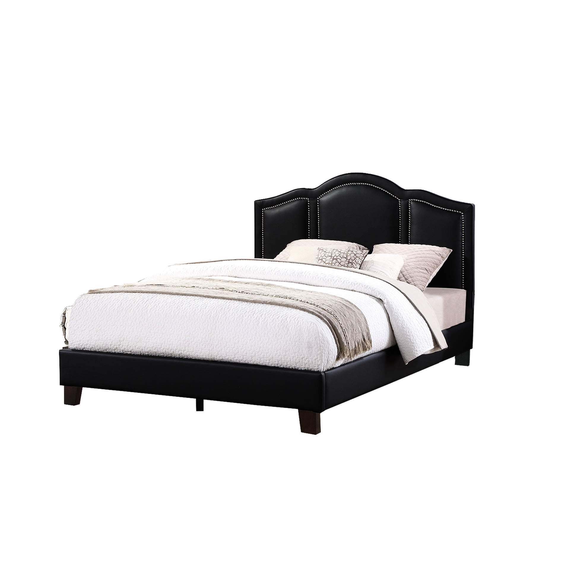 Black Faux Leather Queen Bed With A Wood (solid + Composite) Frame For ...