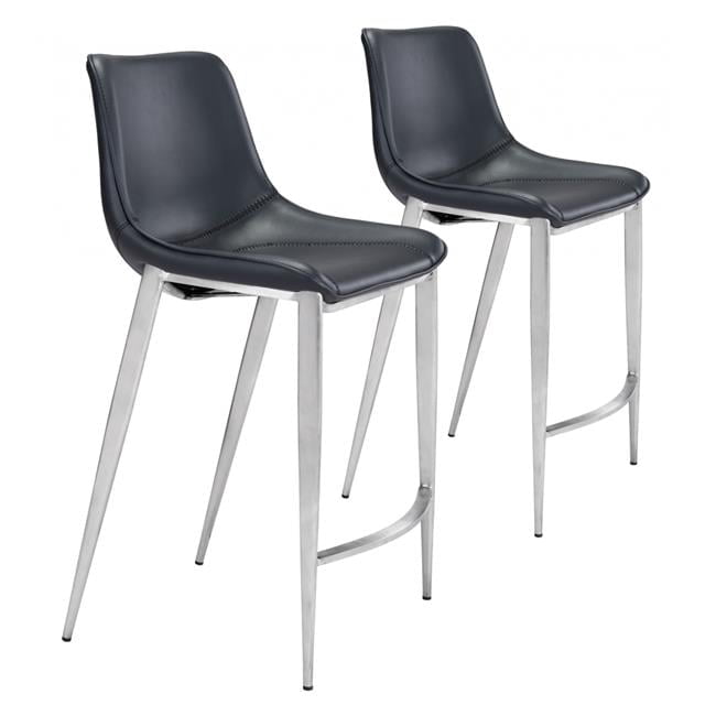 Black Faux Leather & Steel Modern Stitch Bucket Counter Chairs - Set of ...