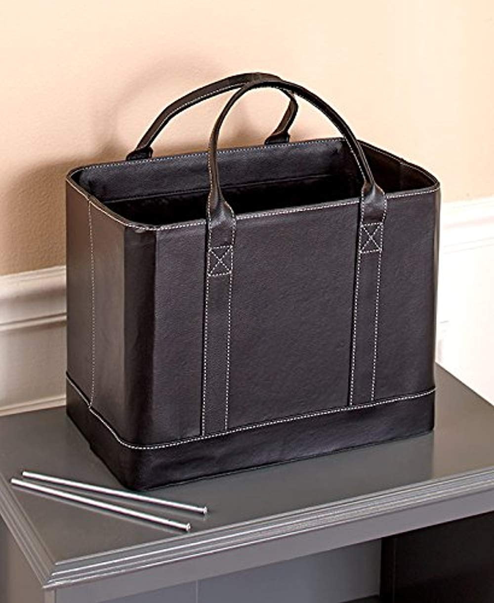 Chic Black Faux Leather Tote, Business Document Organizer with Handles ...