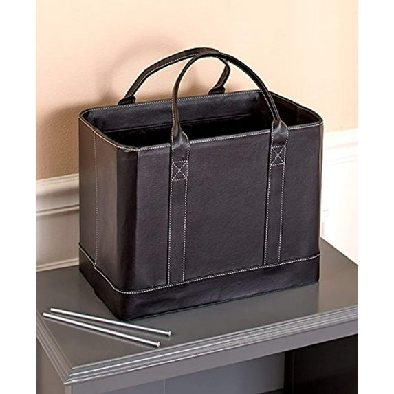 Chic Black Faux Leather Tote, Business Document Organizer with Handles ...