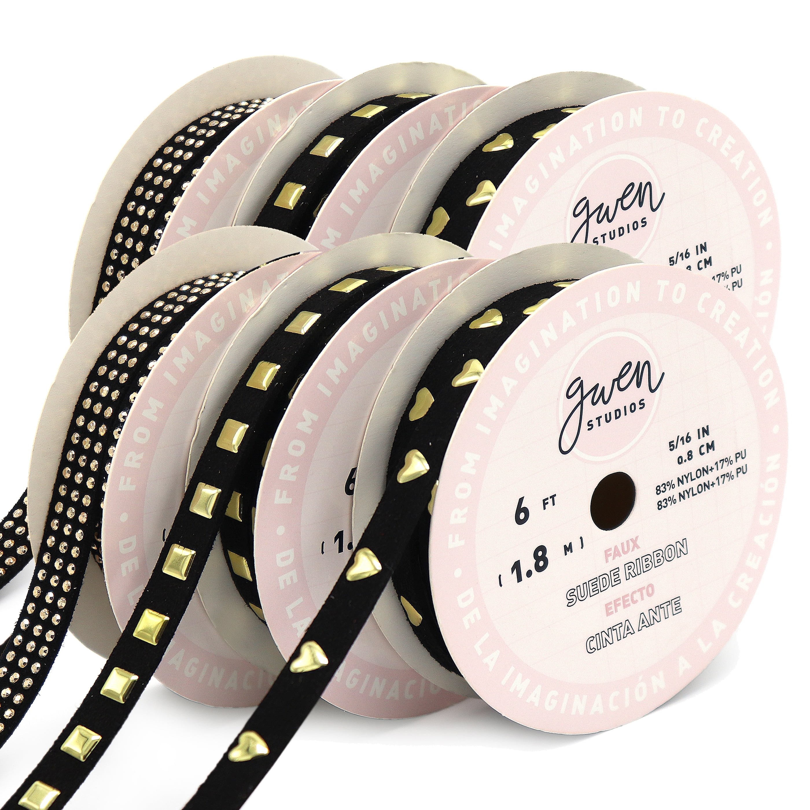 Black Faux Leather Trim, Gold Stars and Studs, 12 Yards by Gwen Studios ...