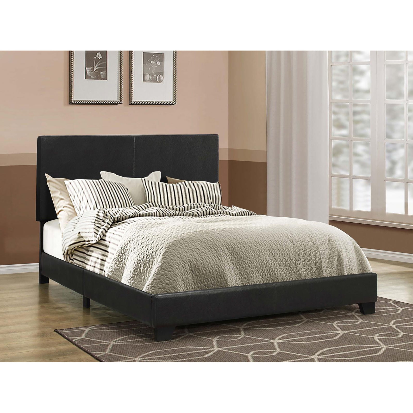 Black Faux Leather Upholstered Full Panel Bed Frame / Offers Optimal ...