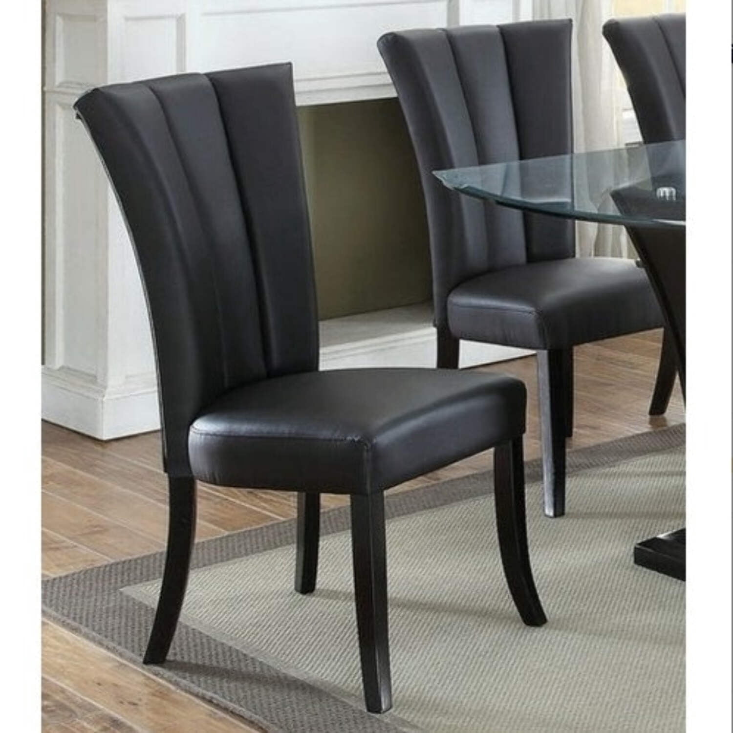 Black Faux Leather Upholstered Lines Back Set Of 2pc Chairs Dining Room