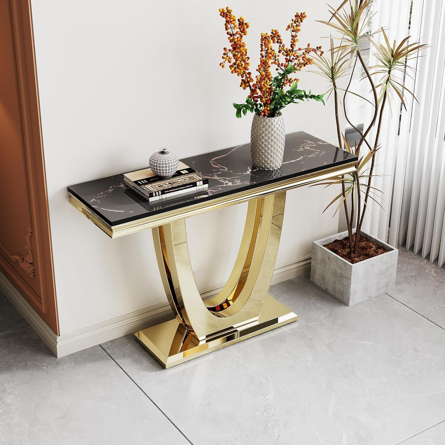 Black Faux Marble Console Table for Living Room, 46.85" Marble Sofa ...