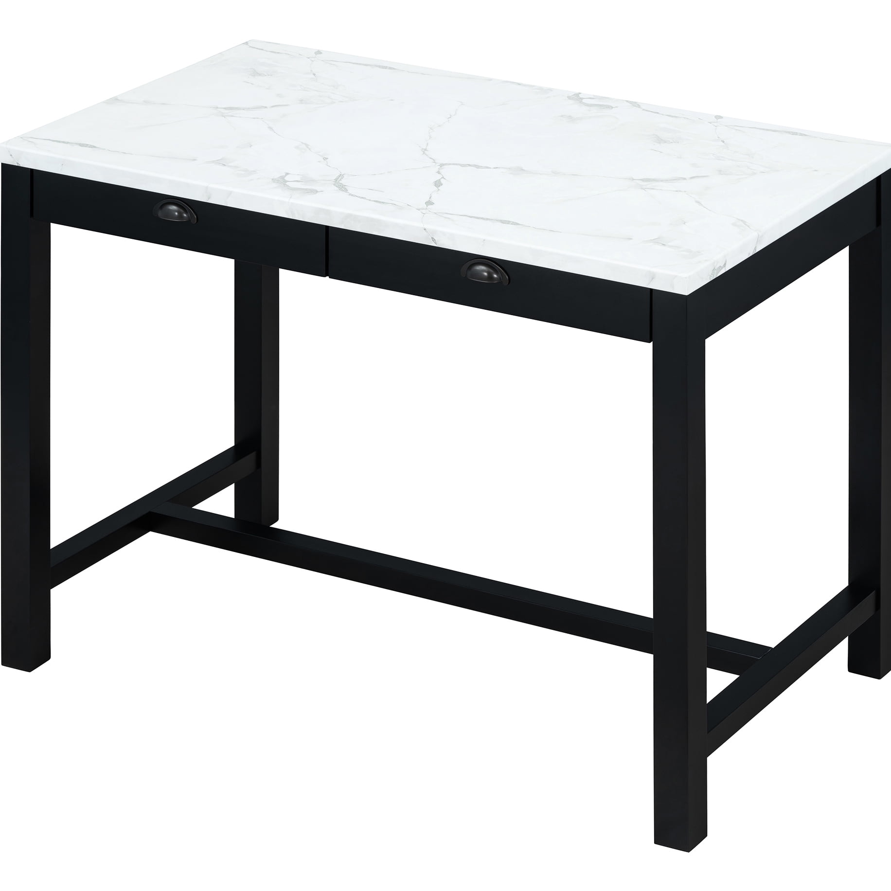 Black Faux Marble Table With Storage And Cushioned Stools For Compact ...