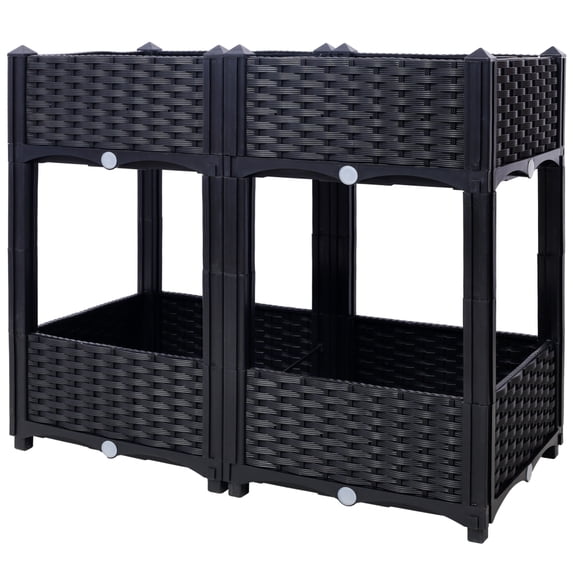 Black Faux Rattan PP Elevated Modular Raised Planter Bed,31.5"L×15.7"W× ...
