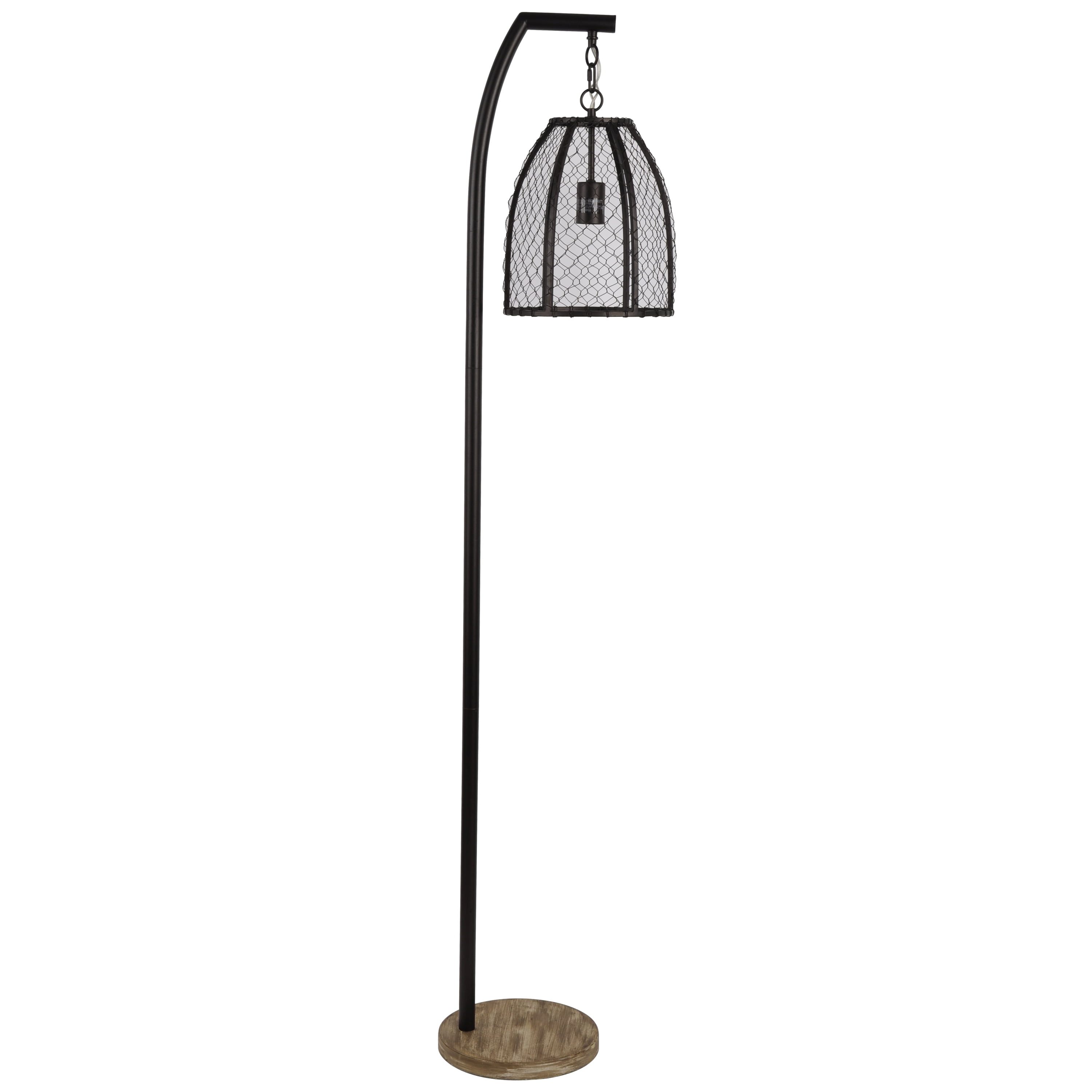 Black + Faux Wood Downbridge Caged Chicken Wire Floor Lamp - Walmart.com