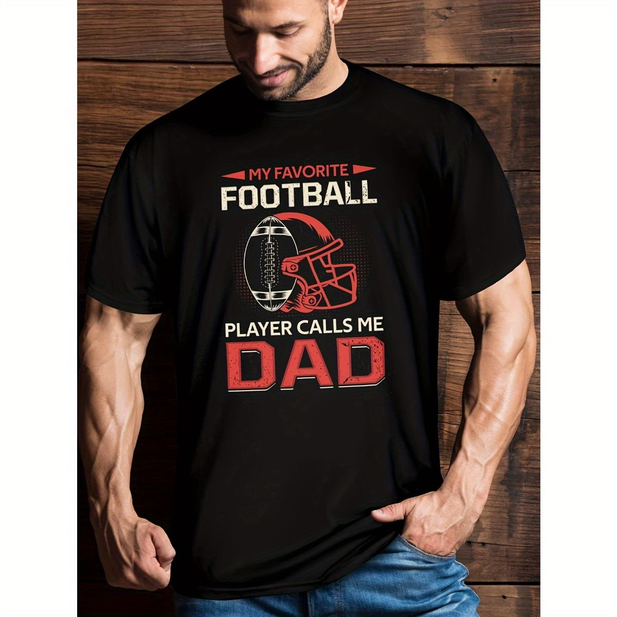 Black My Favorite Football Player Calls Me Dad T-Shirt for Men Young ...