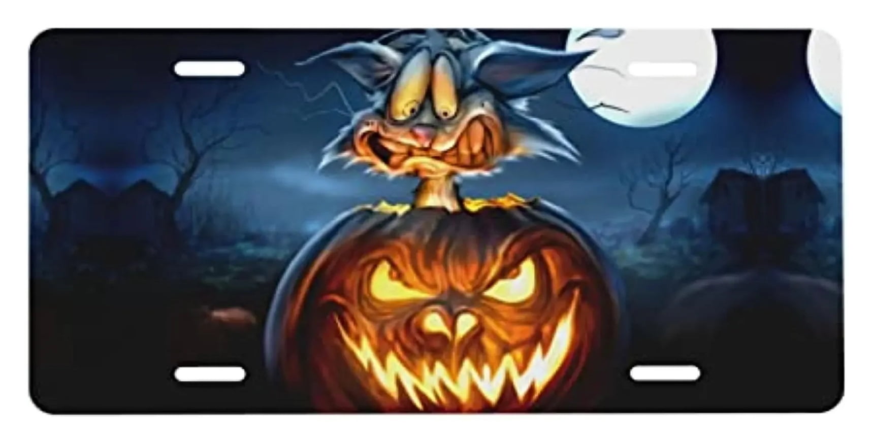 Black Fear Cat Halloween Pumpkin License Plate Tag Aluminum Car ...
