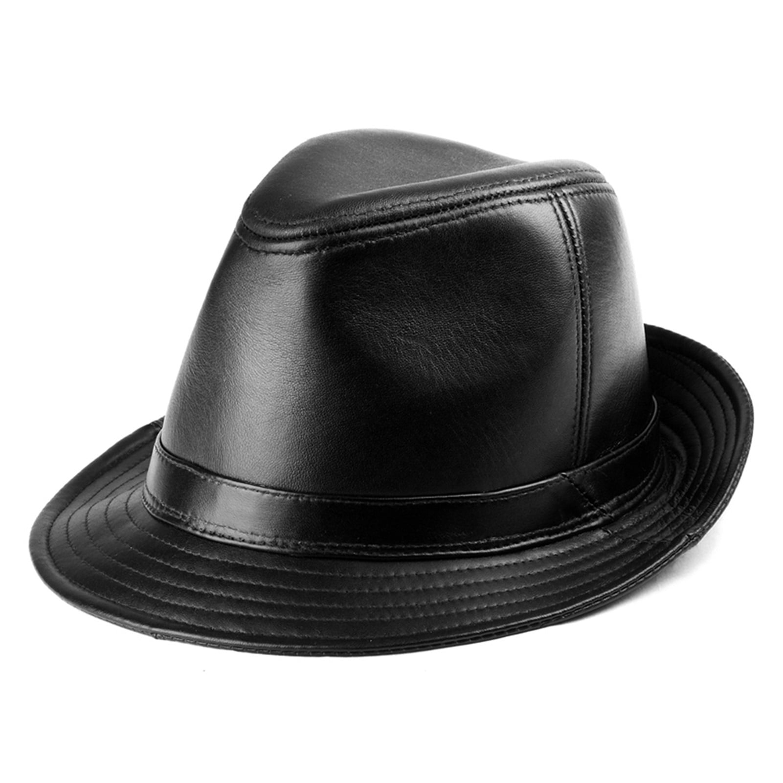 Black Fedora Hat Men Genuine Leather Jazz Cap Autumn Winter British ...