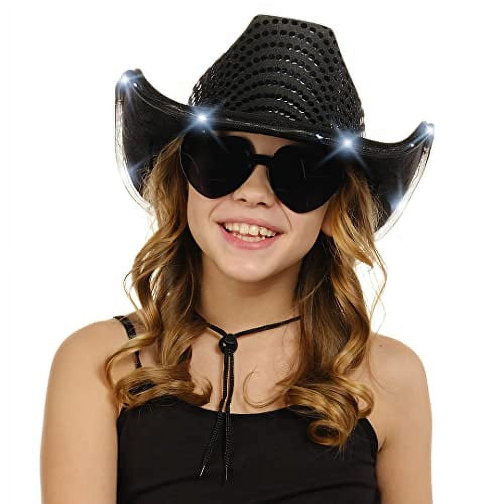 Black Fedora, Neon Cowboy Hat, Disco Cowgirl Hat with Light for Club ...