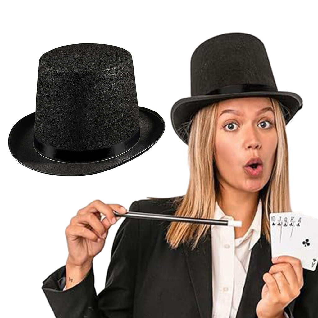 Black Fedora Top Hat Black Short Brim Magician Hat Surprise Gift for ...
