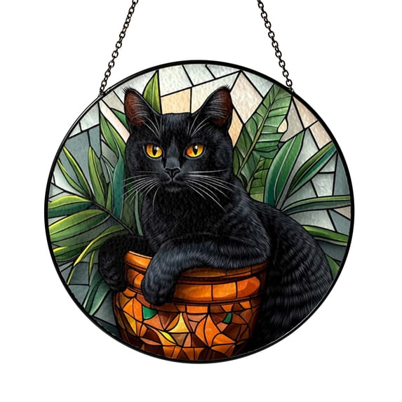 Black Feline Floral Stained Glass Style Window Suncatcher, Decorative ...