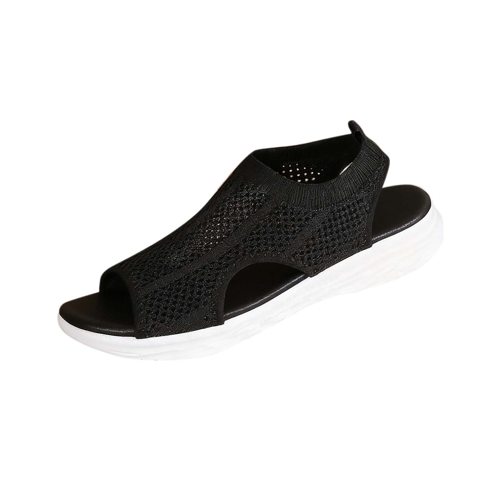 Black Female Black Casual Footwear With A Knitted Mesh Upper And ...