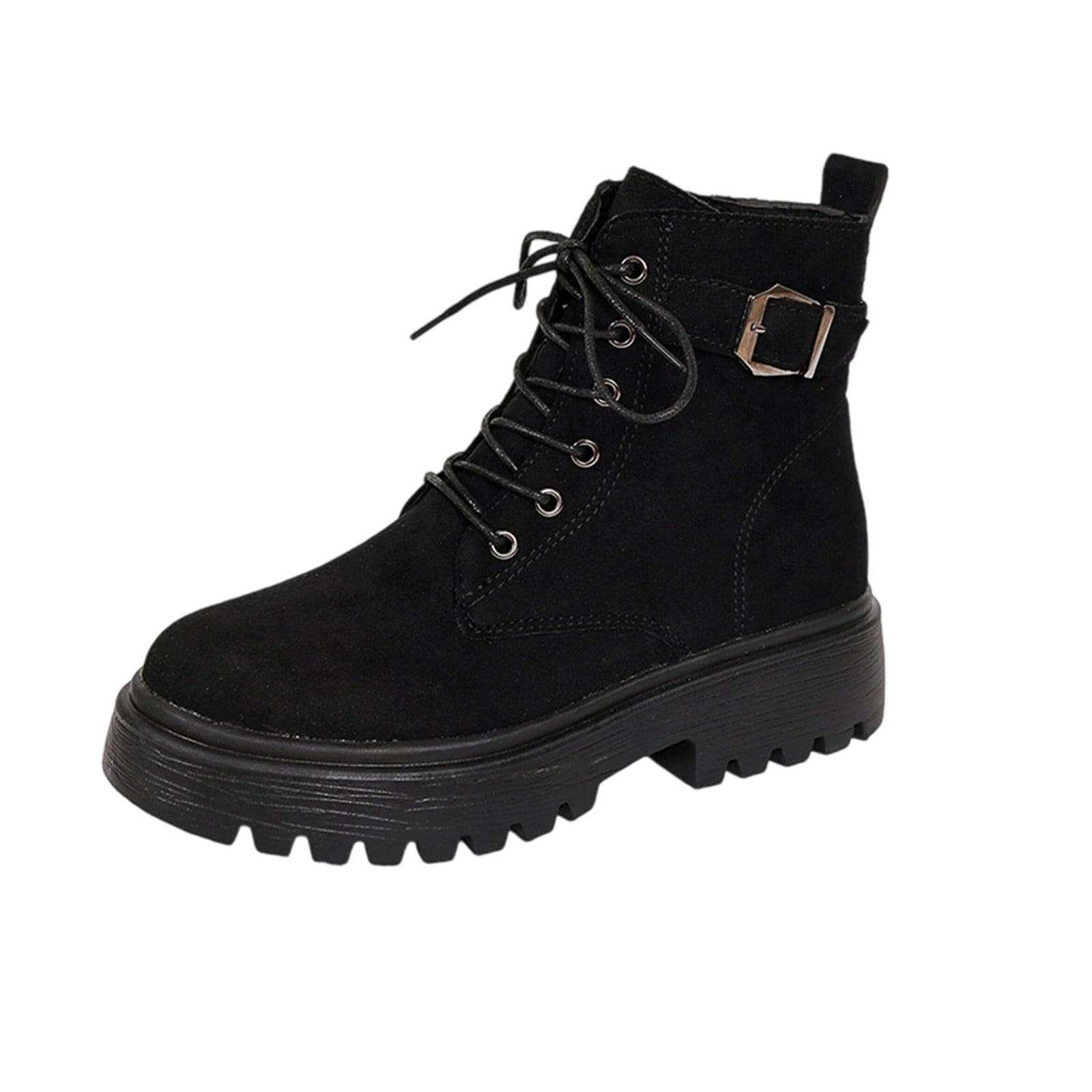 Black Female Boots With Lace-Up Design And Chunky Heel For A Trendy ...