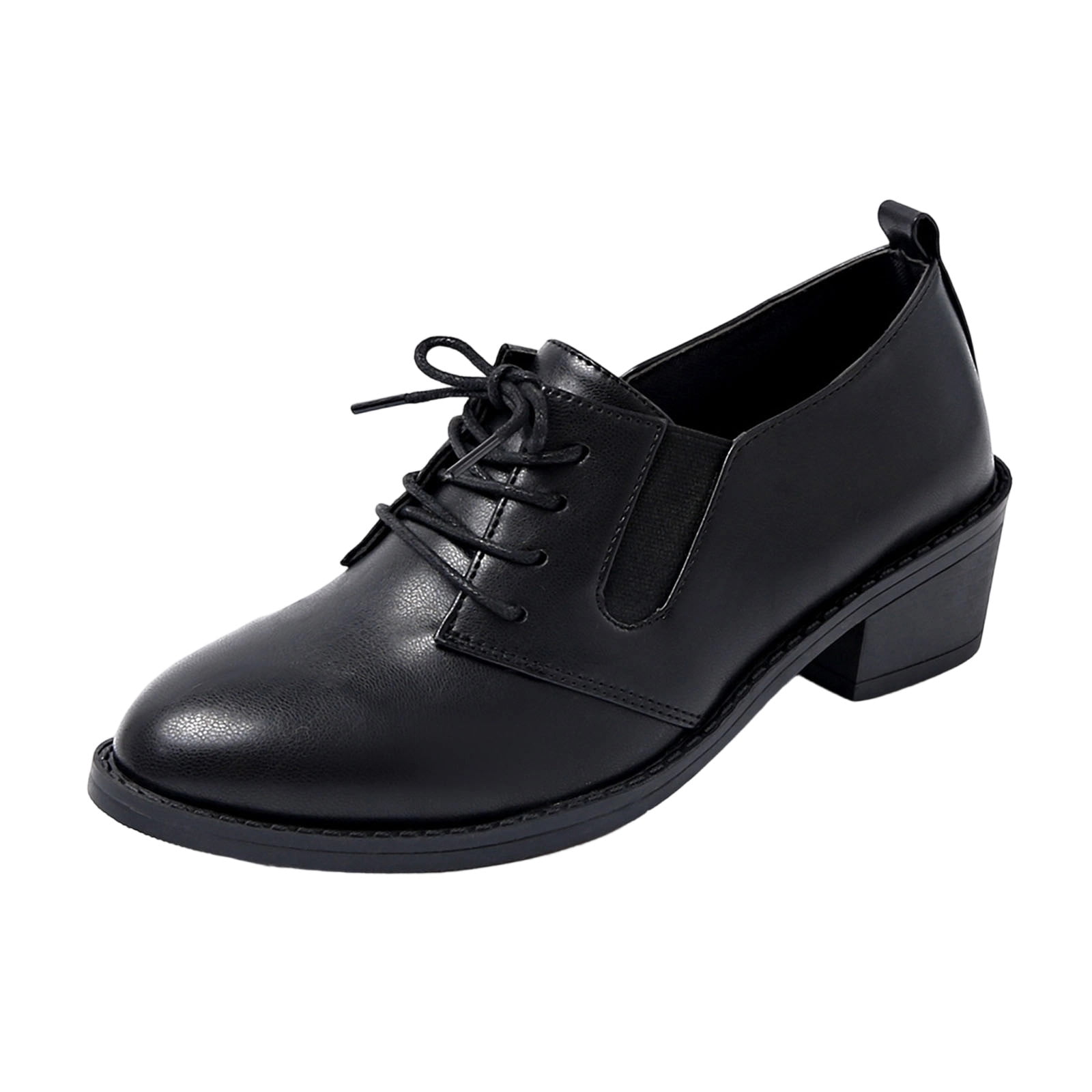 Black Female Chic Loafers With Lace-Up Design And Mid Heel For Stylish ...