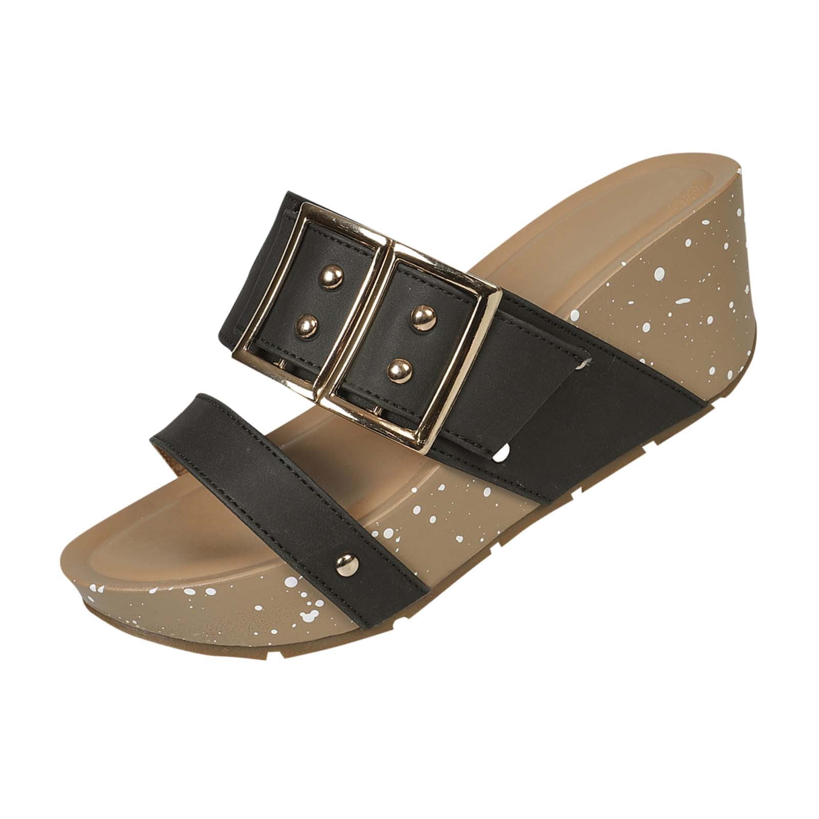 Black Female Chic Wedge Slippers With Thick Sole Comfortable For ...