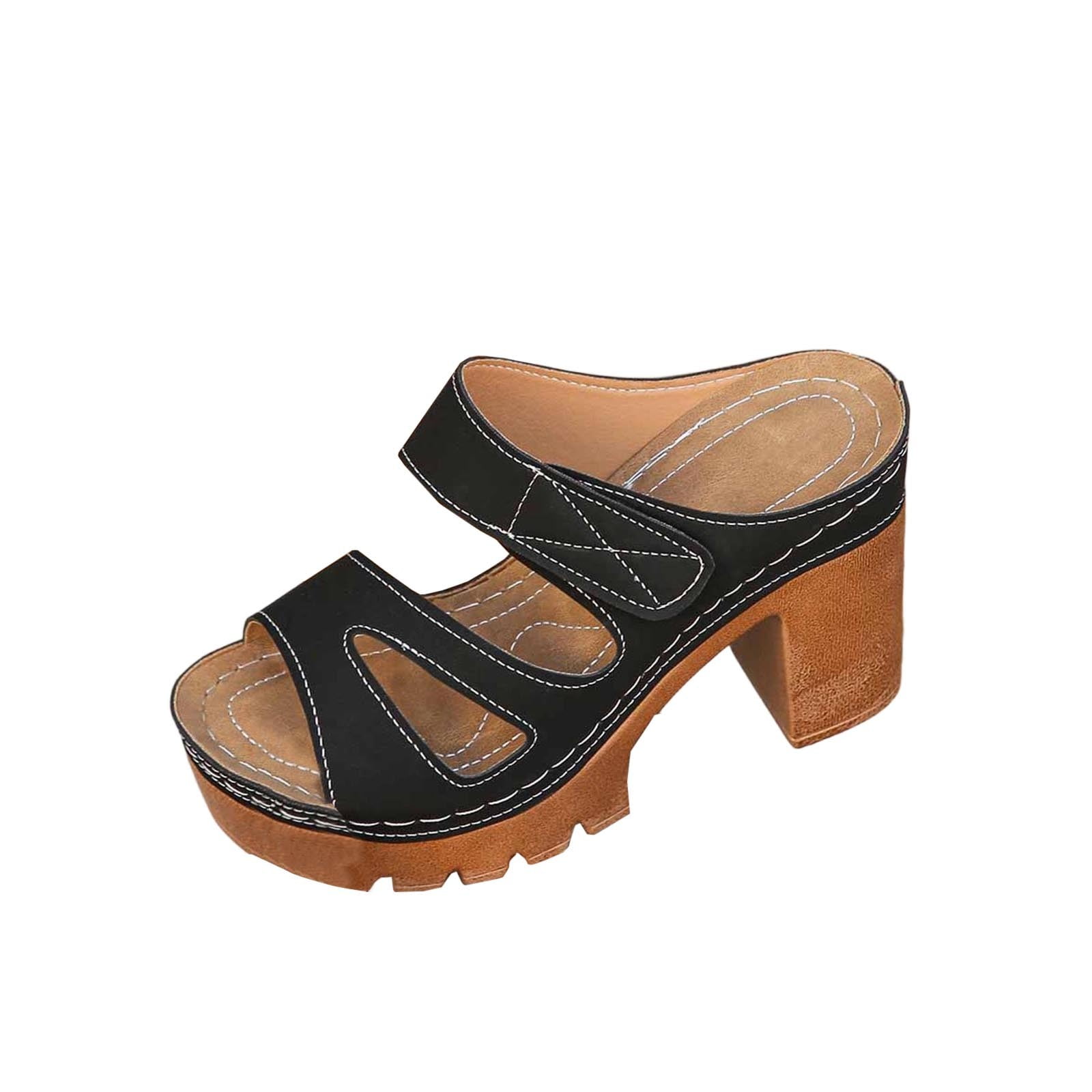 Black Female Closed-Toe Slippers With High Heels For Casual Outings And ...