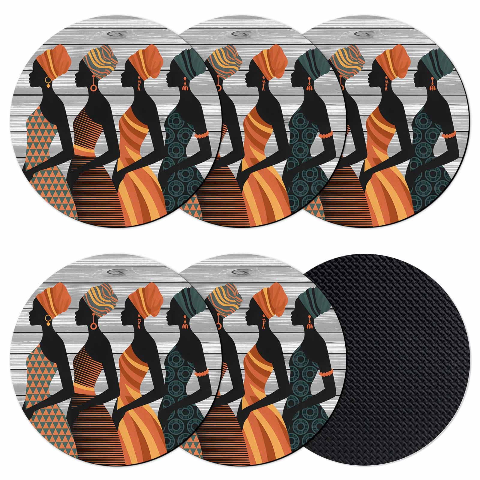 Black Female Coasters Set of 6, African Women Geometric Abstract Art ...