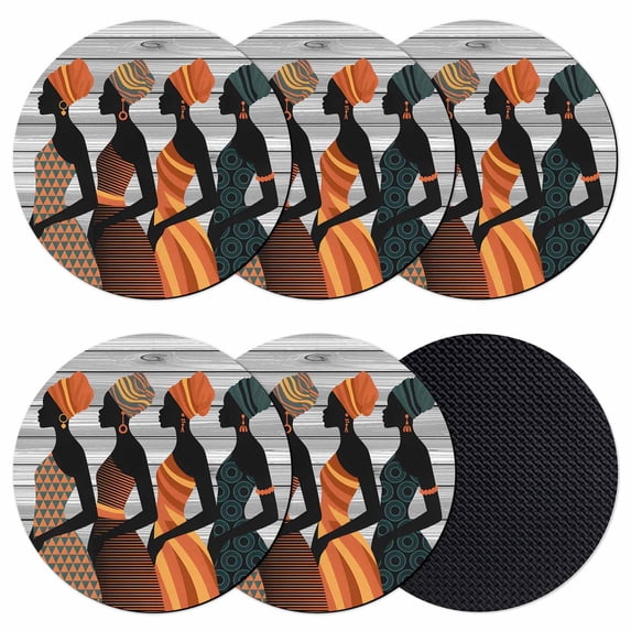 Black Female Coasters Set of 6, African Women Geometric Abstract Art ...