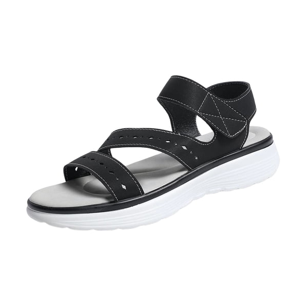 Black Female Comfort Stretch Summer Sandals Soft Sole Flat Shoes For ...