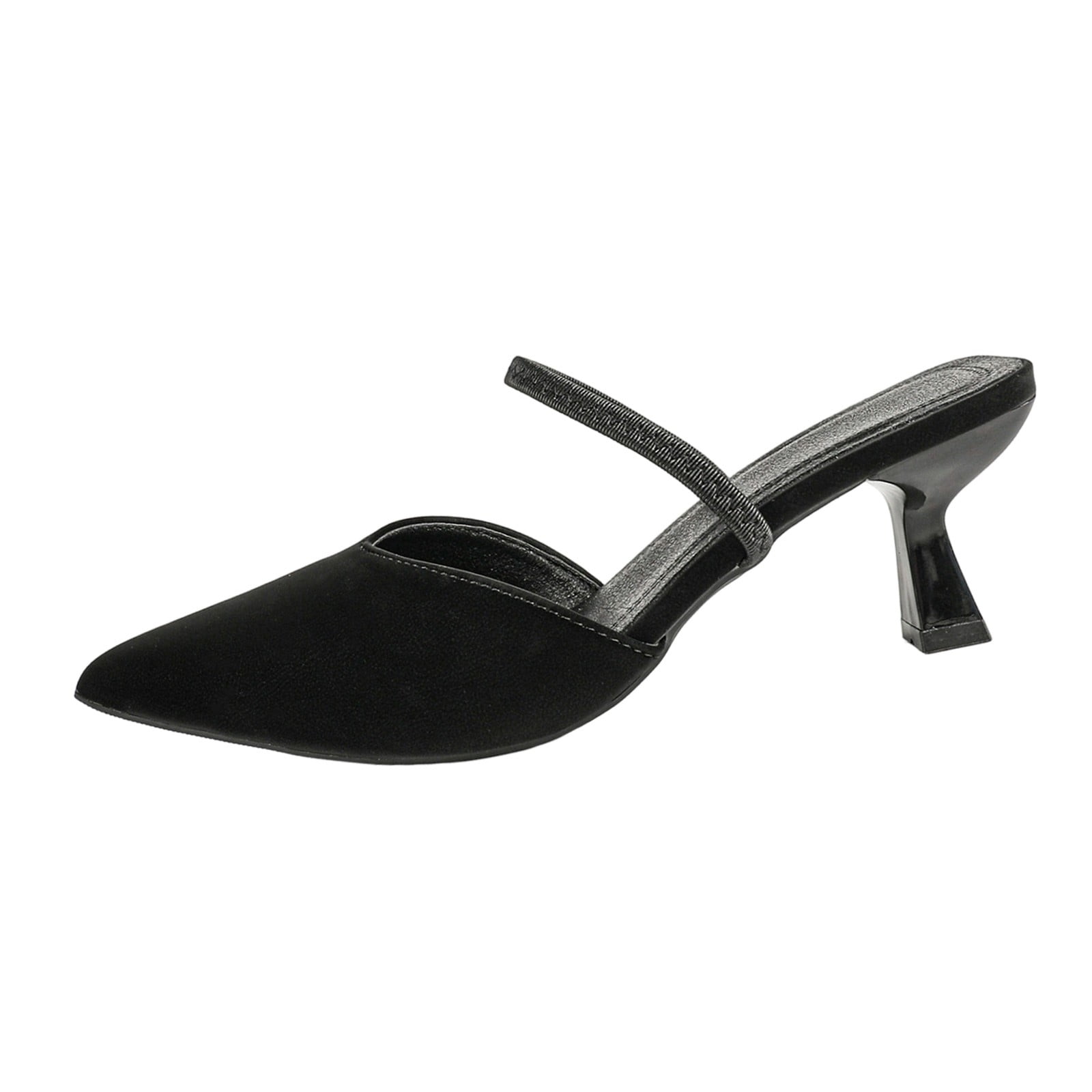 Black Female Evening Heels Pointed Toe With Strap Pu Material Slender ...