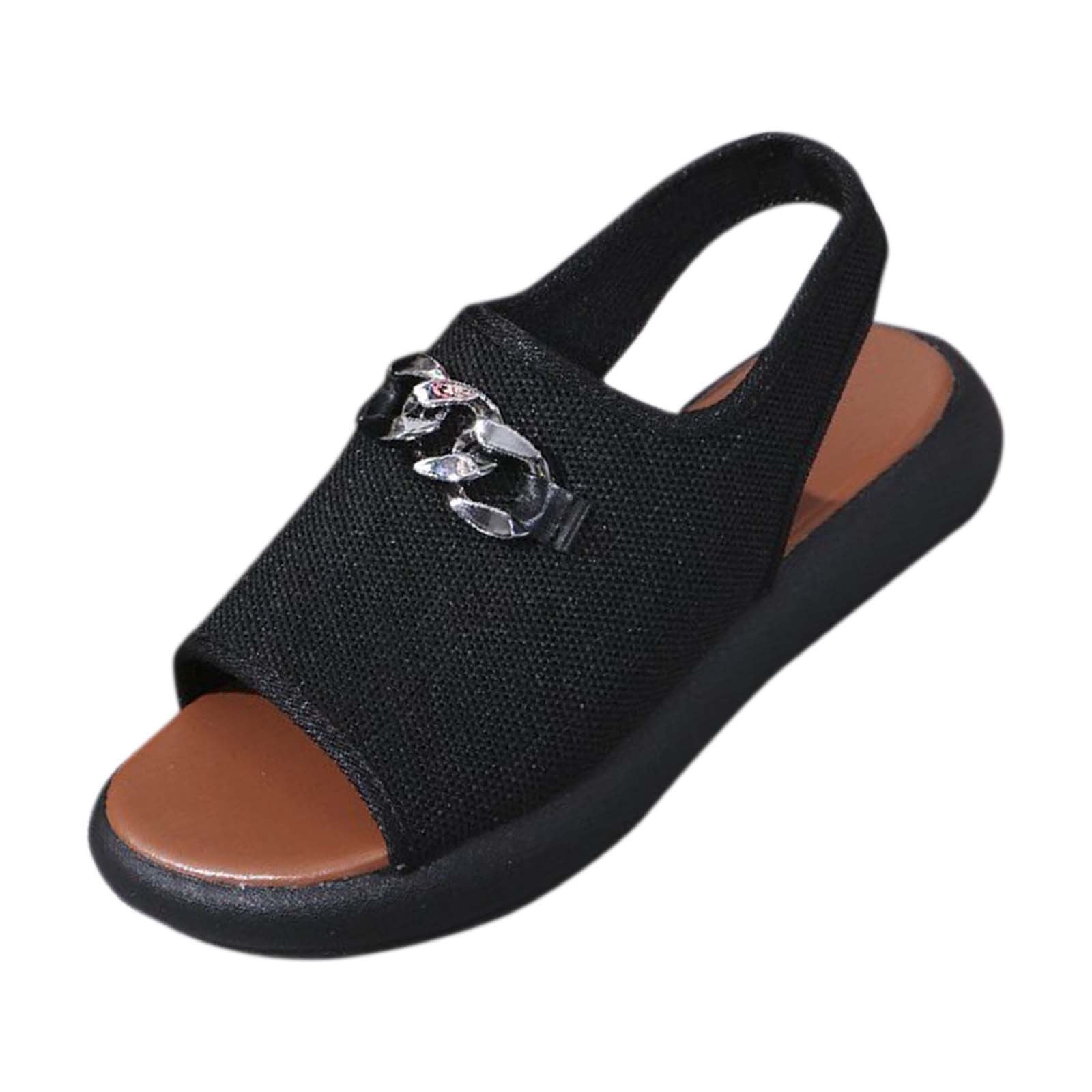 Black Female Fashion Casual Versatile Round Toe Clip-Toe Comfort High ...