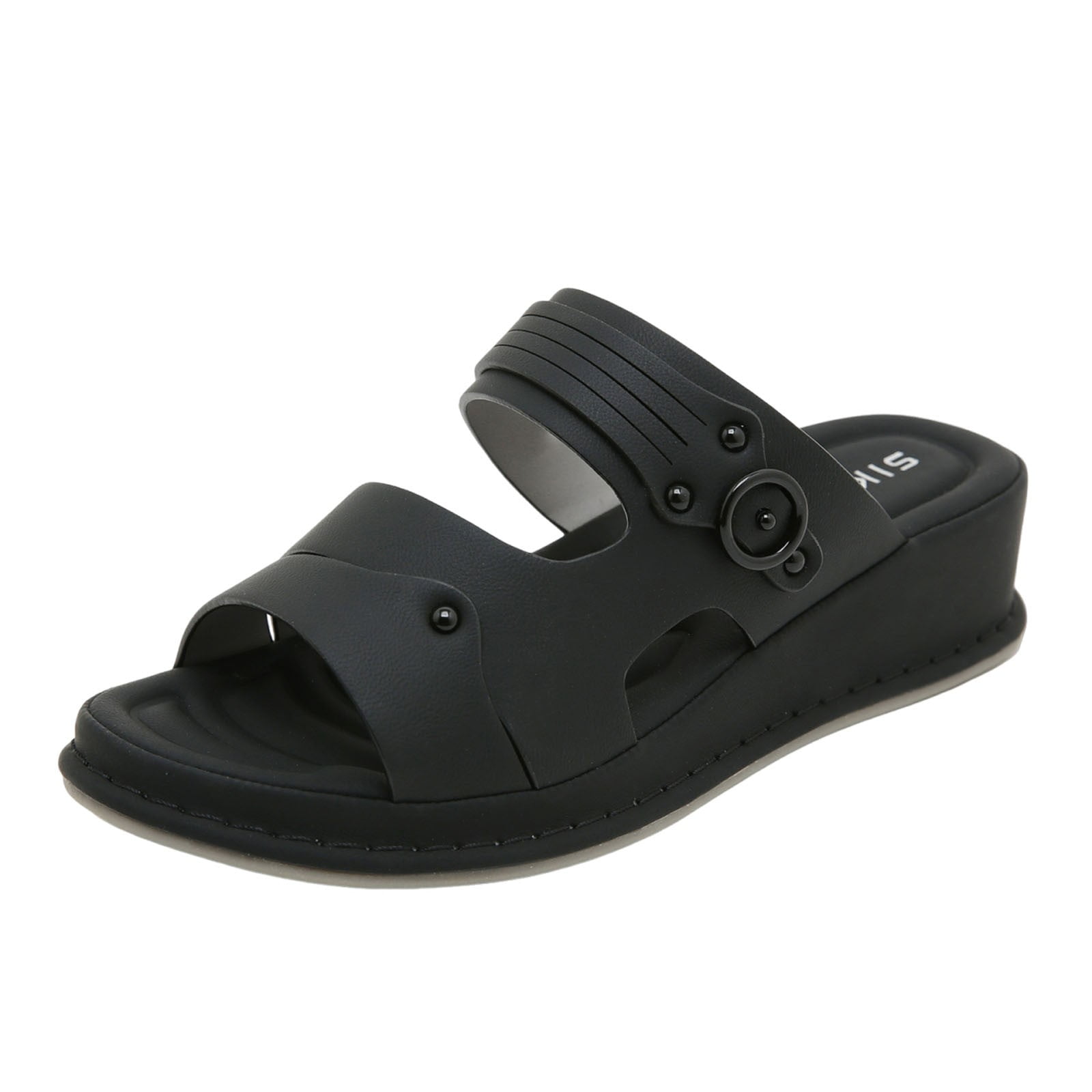 Black Female Fish Mouth Slippers With Lightweight Construction For Easy ...