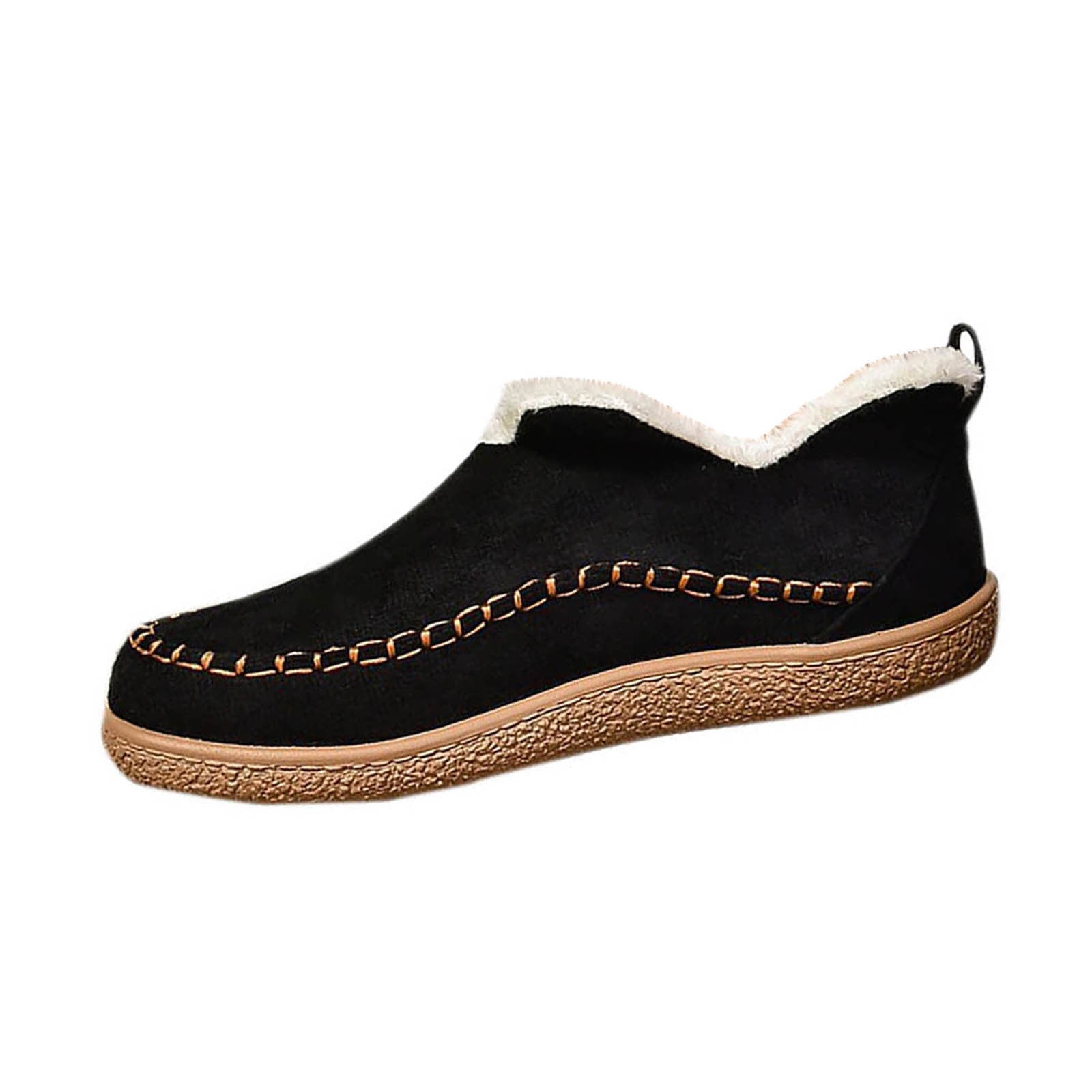 Black Female Flat Heel Ankle Boot Supportive Footwear With Durable Sole ...