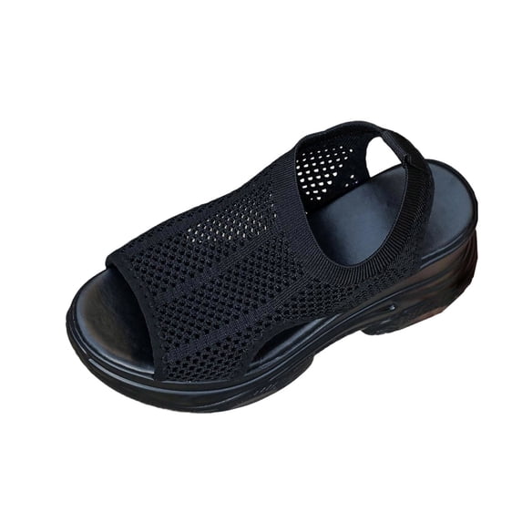 Black Female Mesh Ventilated Platform Sandals Open Toe Thick Sole Round ...