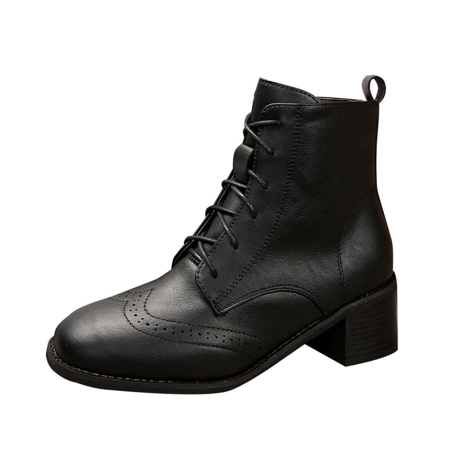 Black Female Mid Heel Footwear With Zipper And Lace Design For Leisure ...
