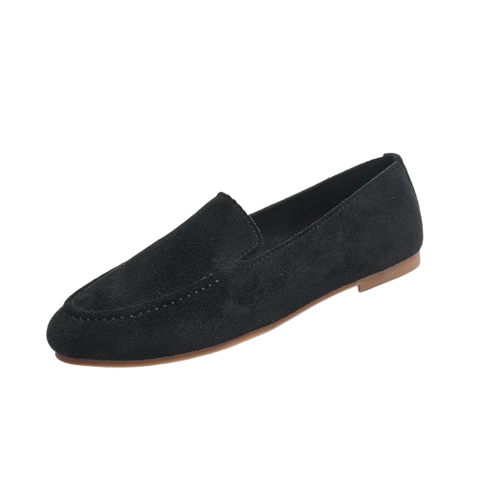 Black Female Slip-On Shoes With Shallow Mouth Design In Flock Material ...