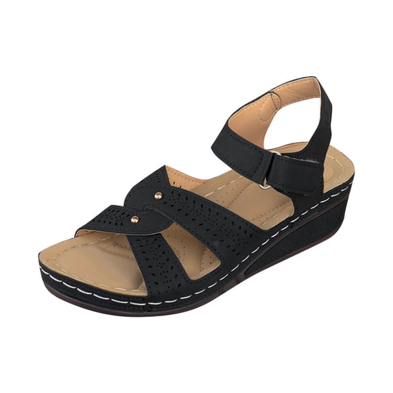 Black Female Spring Roman Wedge Sandals With Roman Design For Outdoor ...