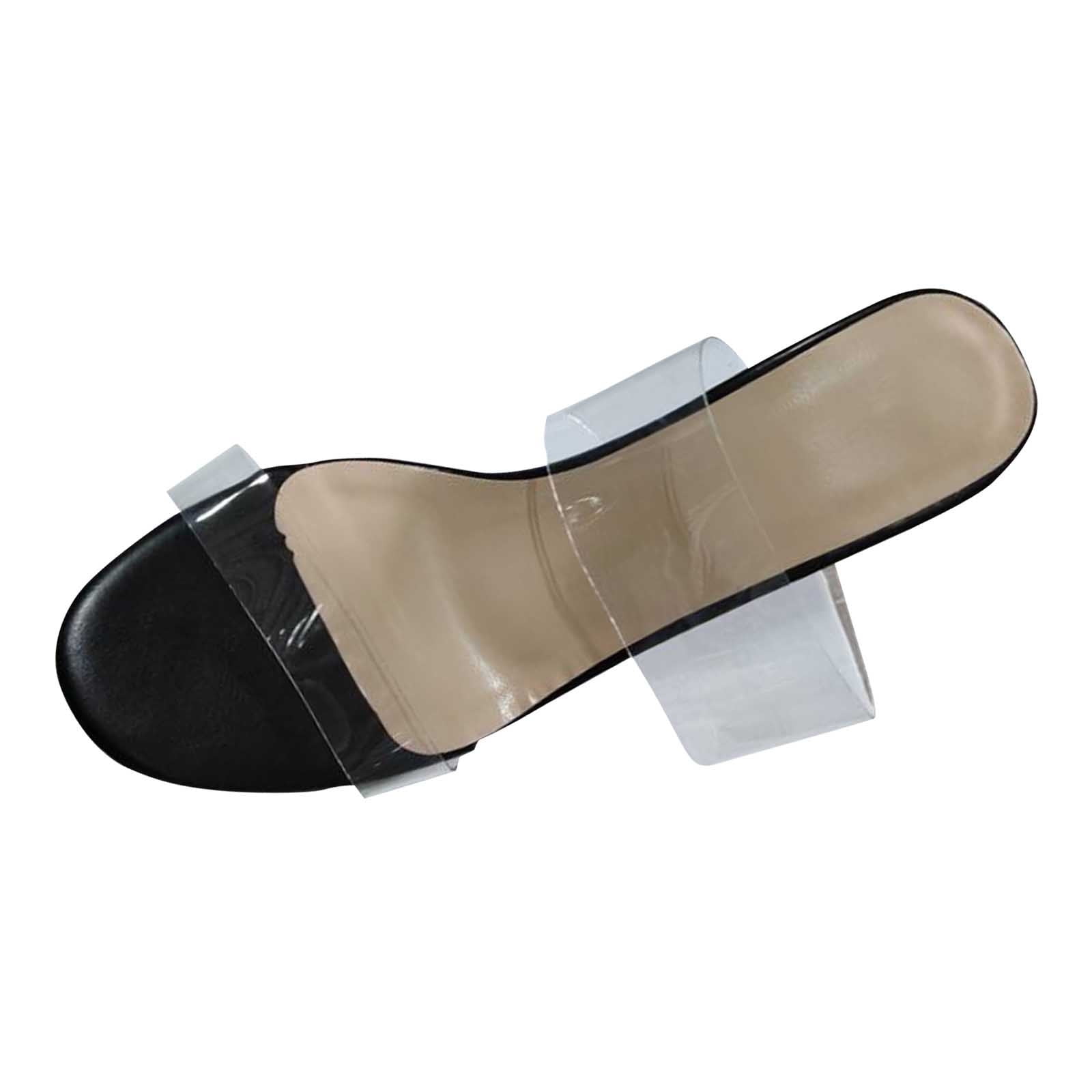 Black Female Summer One Strap Clear Heeled Shoes, Pu Construction Heels ...