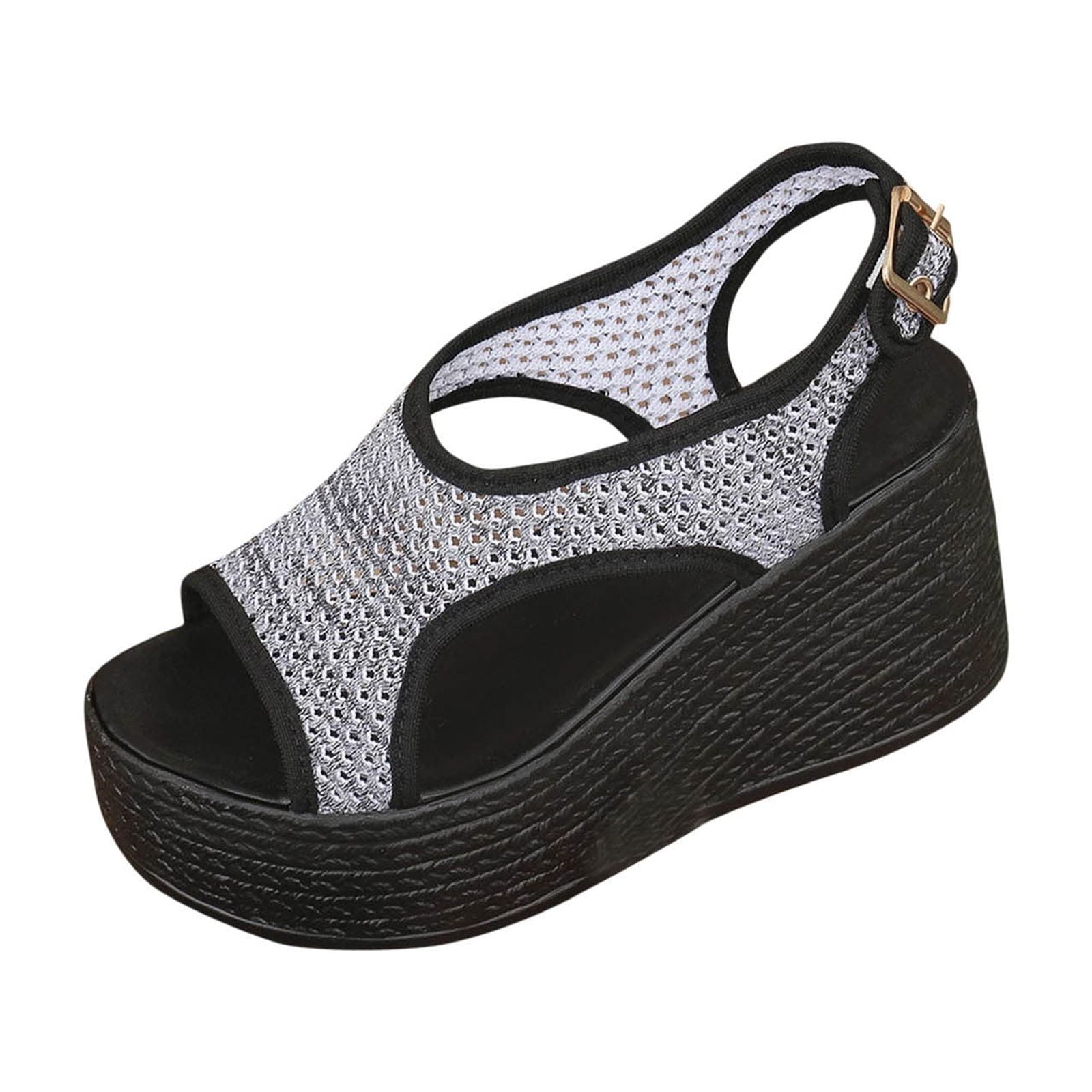 Black Female Summer Sandals Featuring Single Strap Buckle And Wedge ...