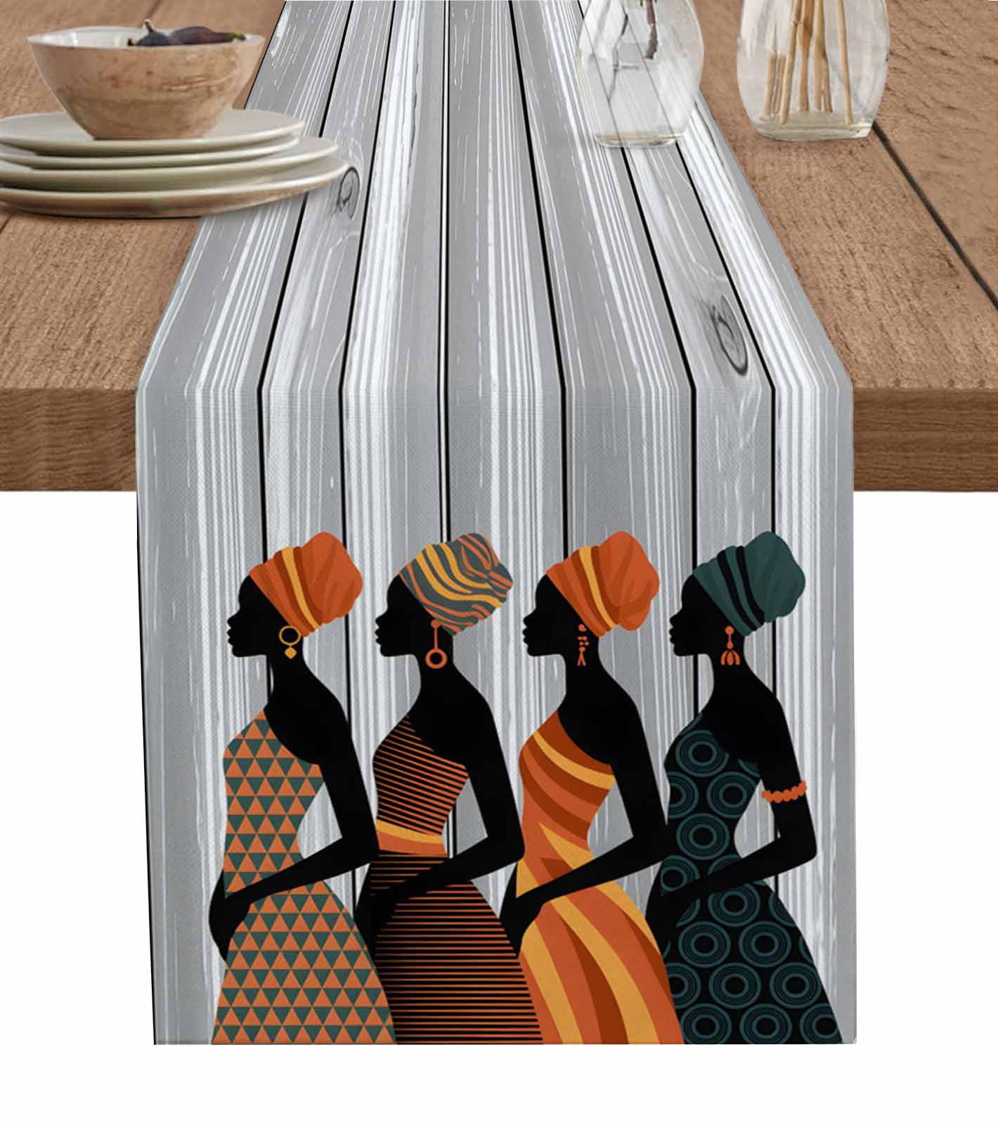 Black Female Table Runner 120 Inches, African Women Geometric Abstract ...