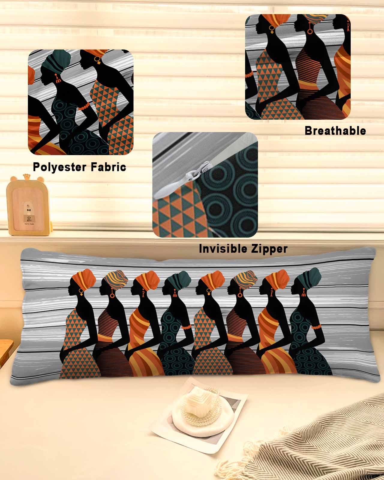 Black Female Throw Pillow Covers, African Women Geometric Abstract Art ...