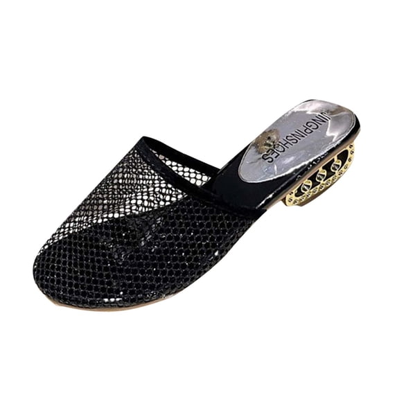 Black Female Versatile Baotou Mesh Slippers With Mesh Upper For Outdoor ...