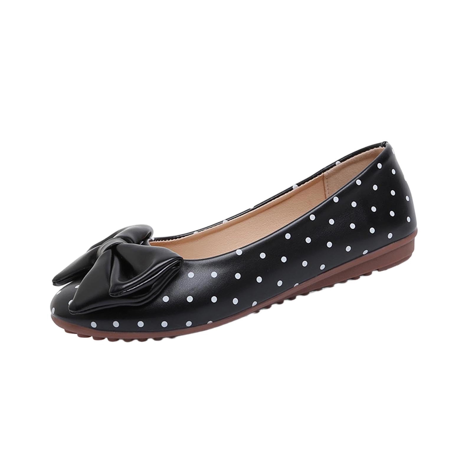 Black Female Versatile Indoor Outdoor Loafers Flat Shoes Polka Dot Bow ...