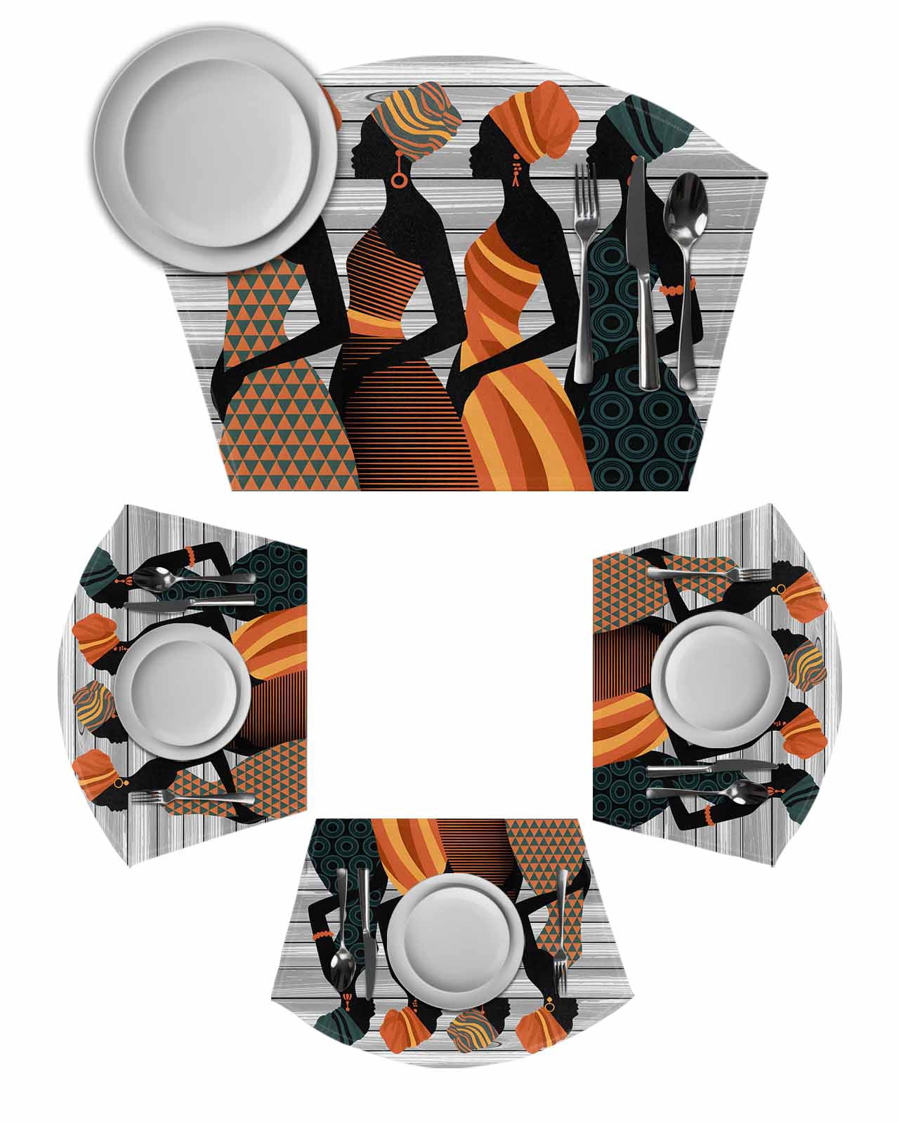 Black Female Wedge Shaped Placemats Set of 4, Cotton Linen Fan Place ...