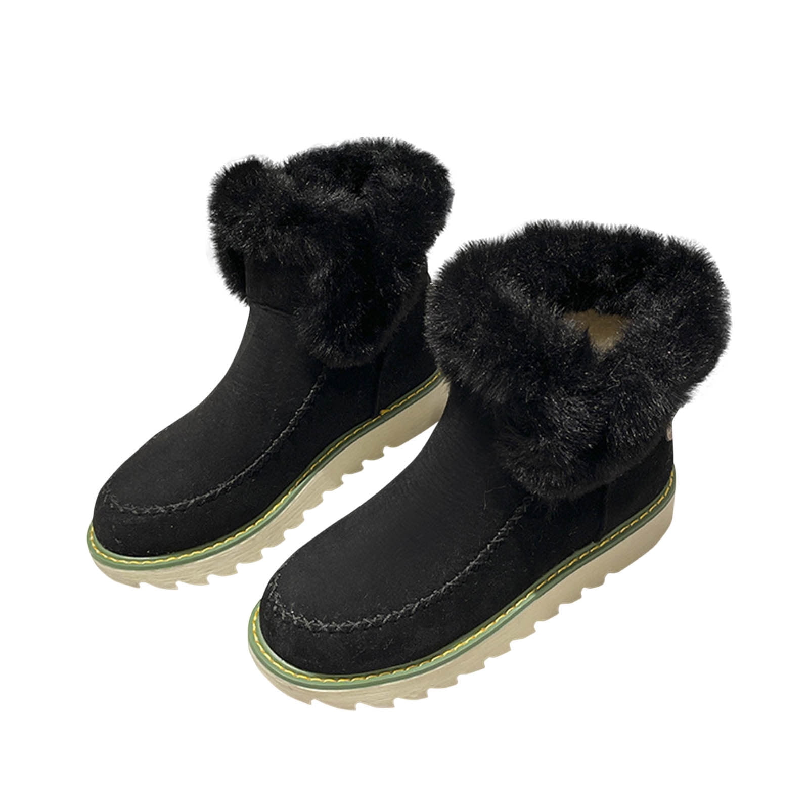 Black Feminine Add Velvet Snow Boots With Flip Hair Round Head And ...