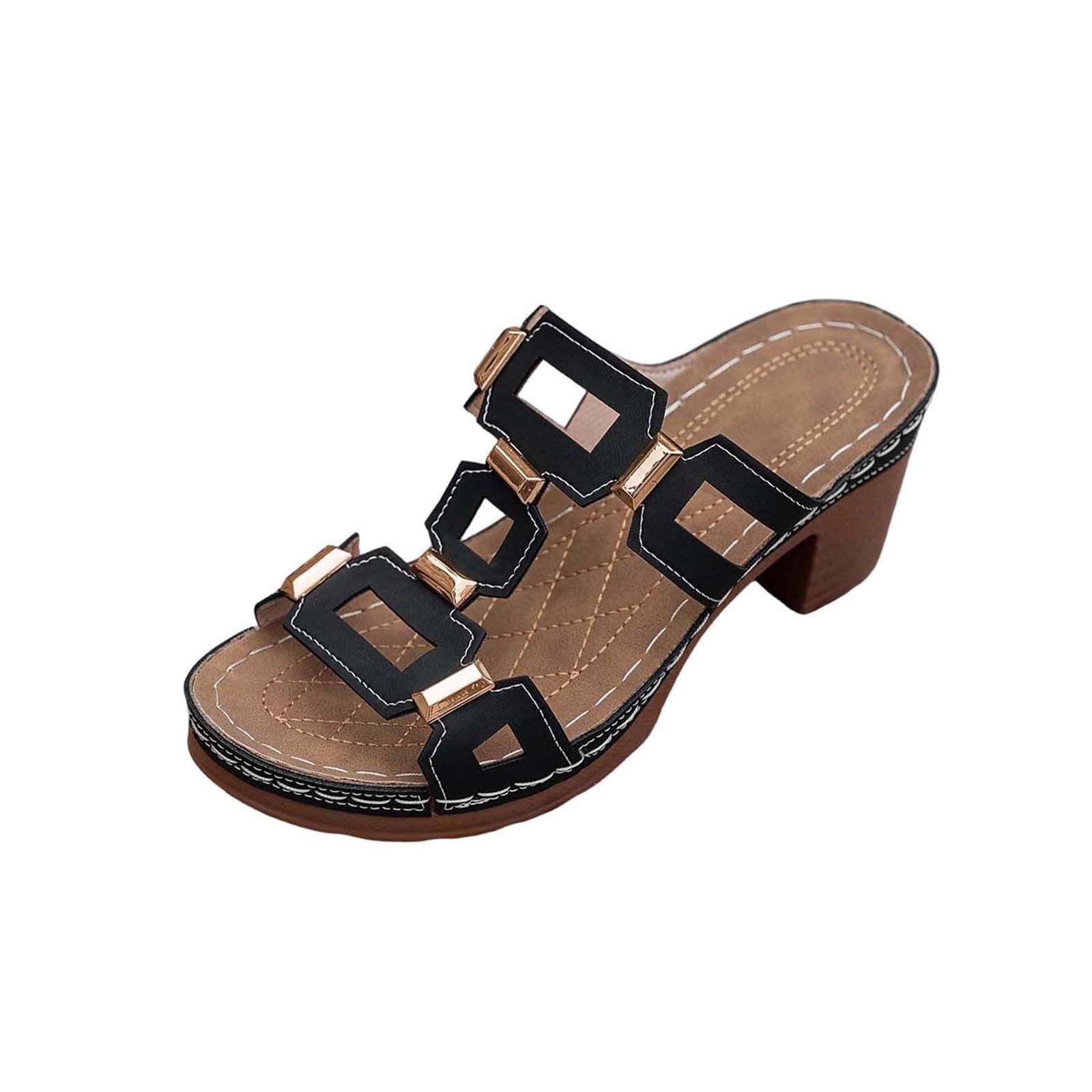 Black Feminine Casual High Heel Slides With Thick Platform And ...