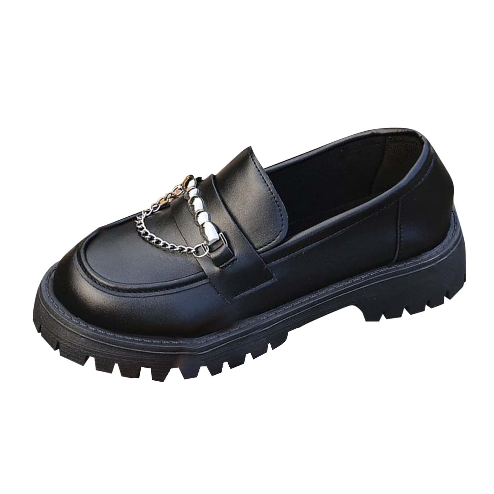 Black Feminine Outdoor Thick Soled Loafers Chain Design Suitable For ...