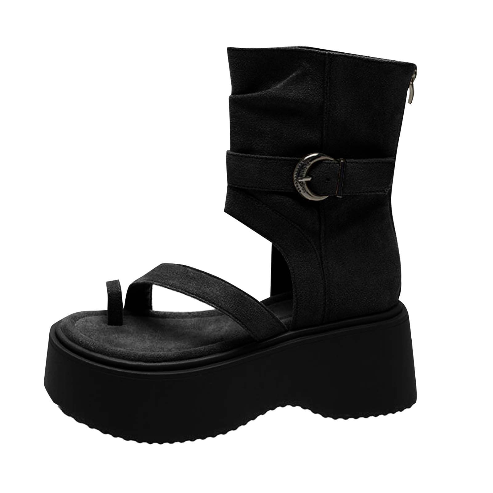 Black Feminine Outdoor Thick Soled Sandals Toe Covered Design With Open ...
