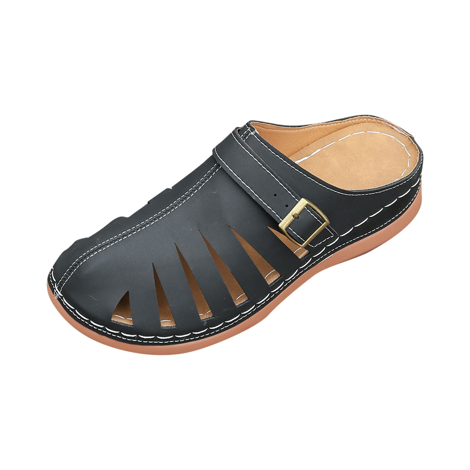 Black Feminine Summer Hollow Open Toe Roman High Heels With 3.5 Inch ...