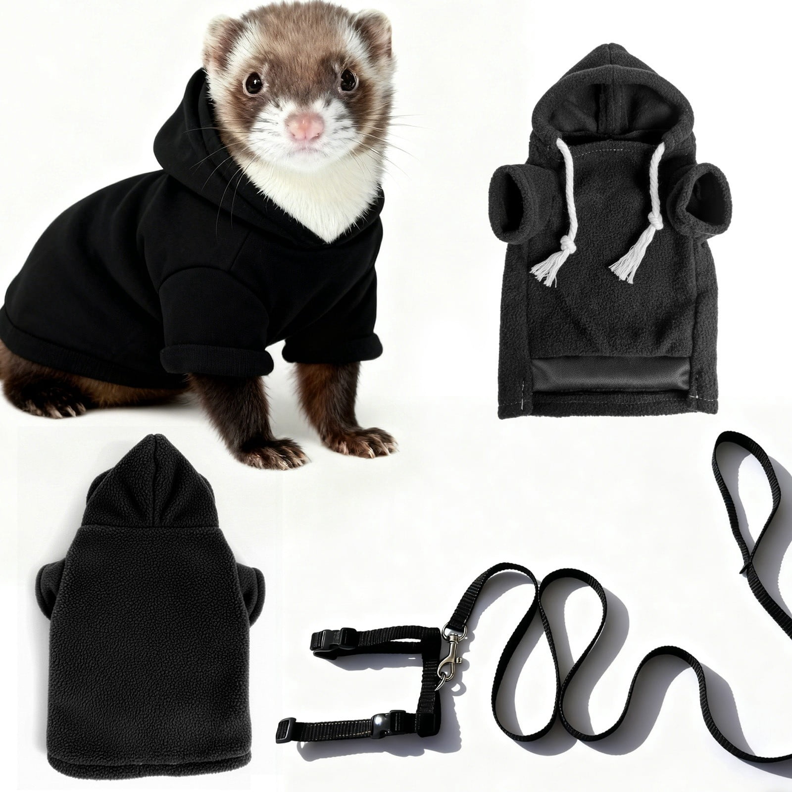 Black Ferret Sweater, Harness, and Leash Set - Clothes for Small Pets ...