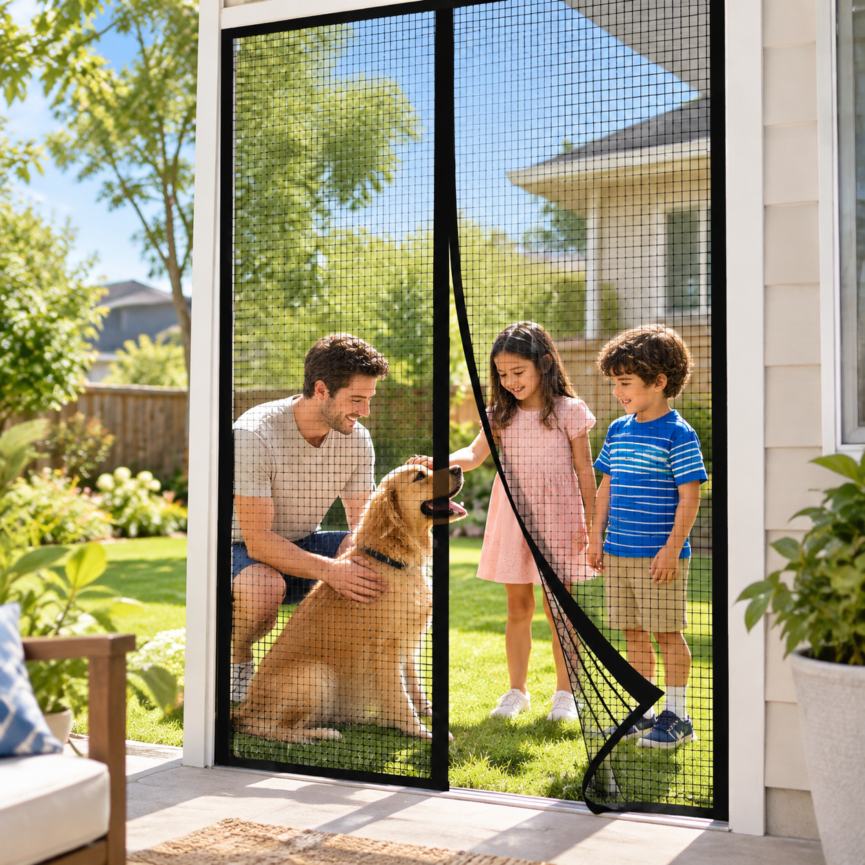 Black-Fiberglass Magnetic Screen Door, Fit Door Size 32 x 80 Inch, Pet ...