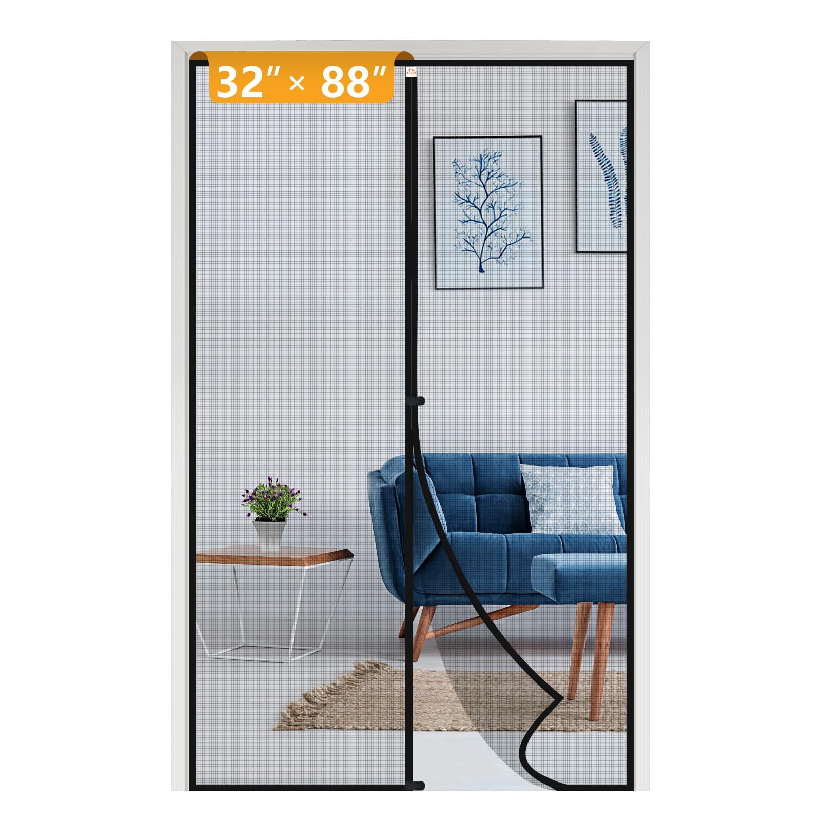 Black Fiberglass Magnetic Screen Door Fits Door Size 32" x 88 ...